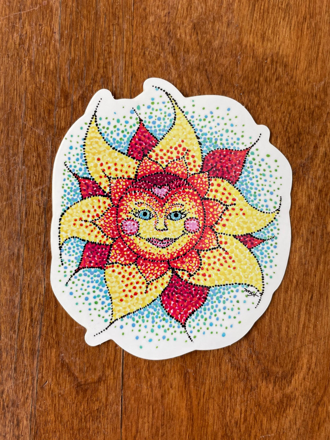 Sun Die Cut Sticker - Reproduction of Original Acrylic Stipple Painting ...
