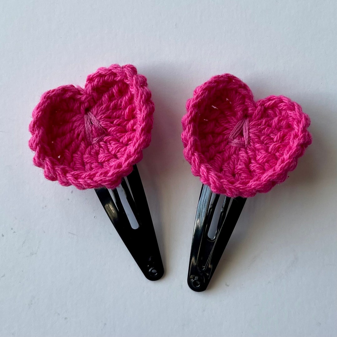 Crochet Heart Hair Clips - Small, Hot Pink - Etsy