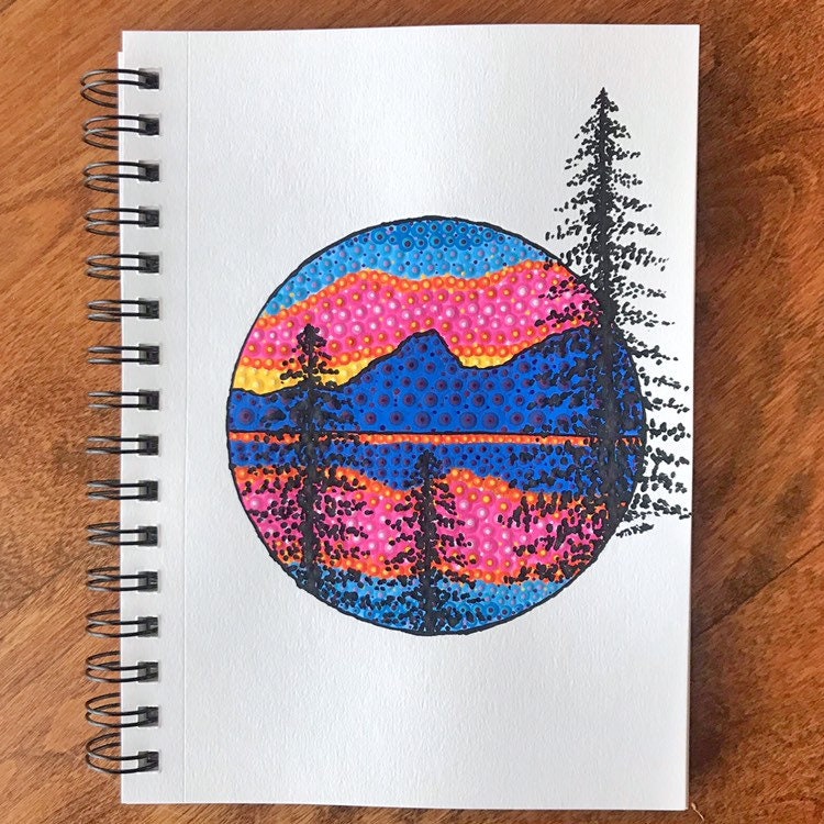 Tahoe Sunset Die-cut Sticker Reproduction of Original Acrylic Stipple ...