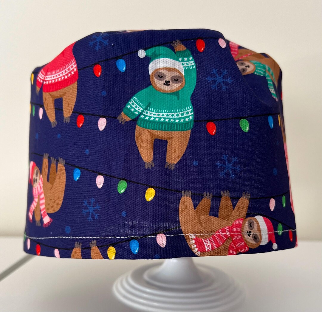 Christmas Jumper Sloths With Christmas Lights on Navy Handmade Scrub ...