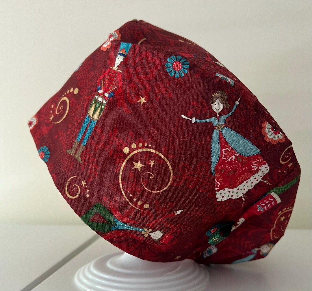 Traditional Nutcracker Story on Dark Red Handmade Scrub Hat Scrub Cap ...