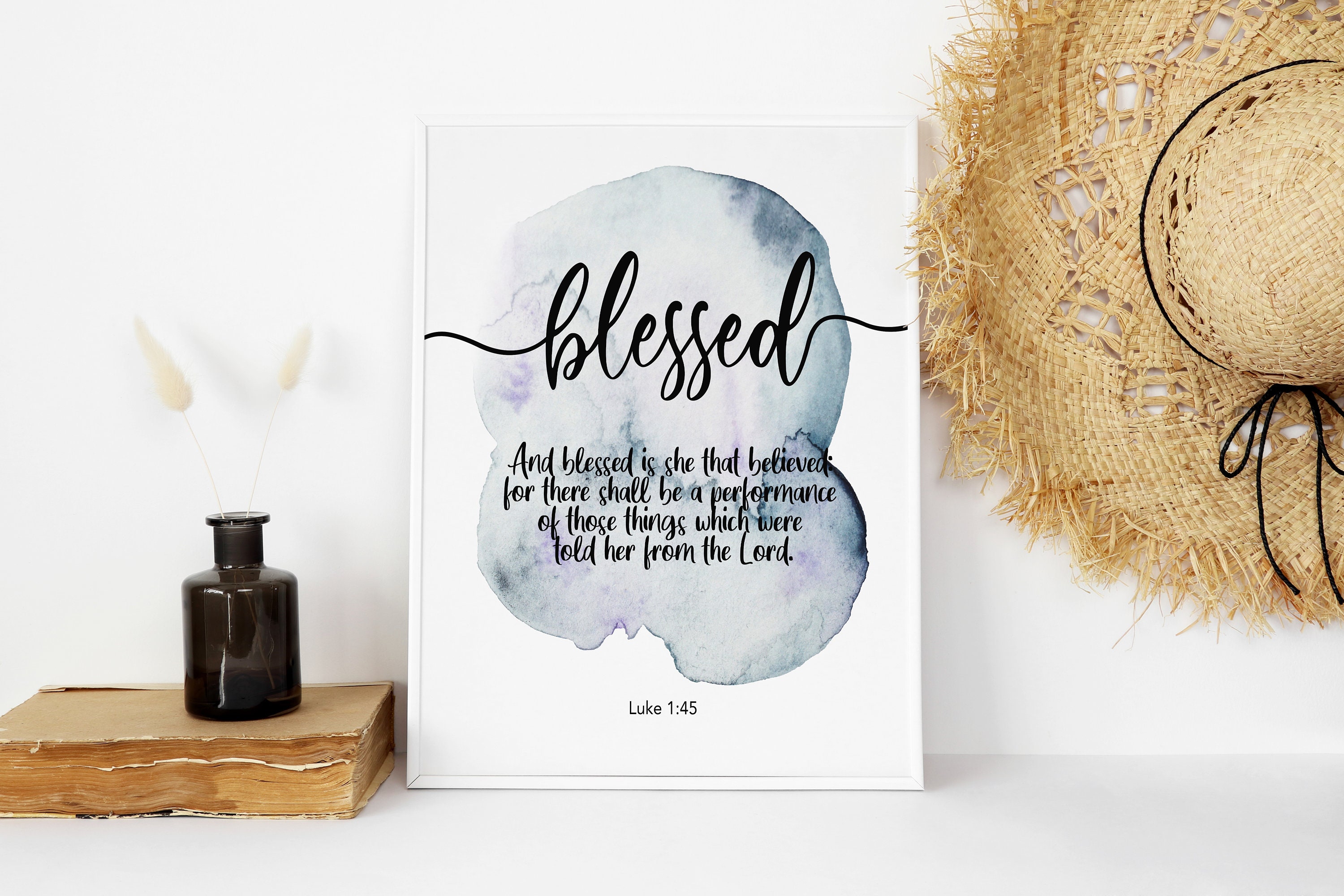 Luke 1:45 KJV Blessed Abstract Wall Art Print Calligraphy Bible Verses ...