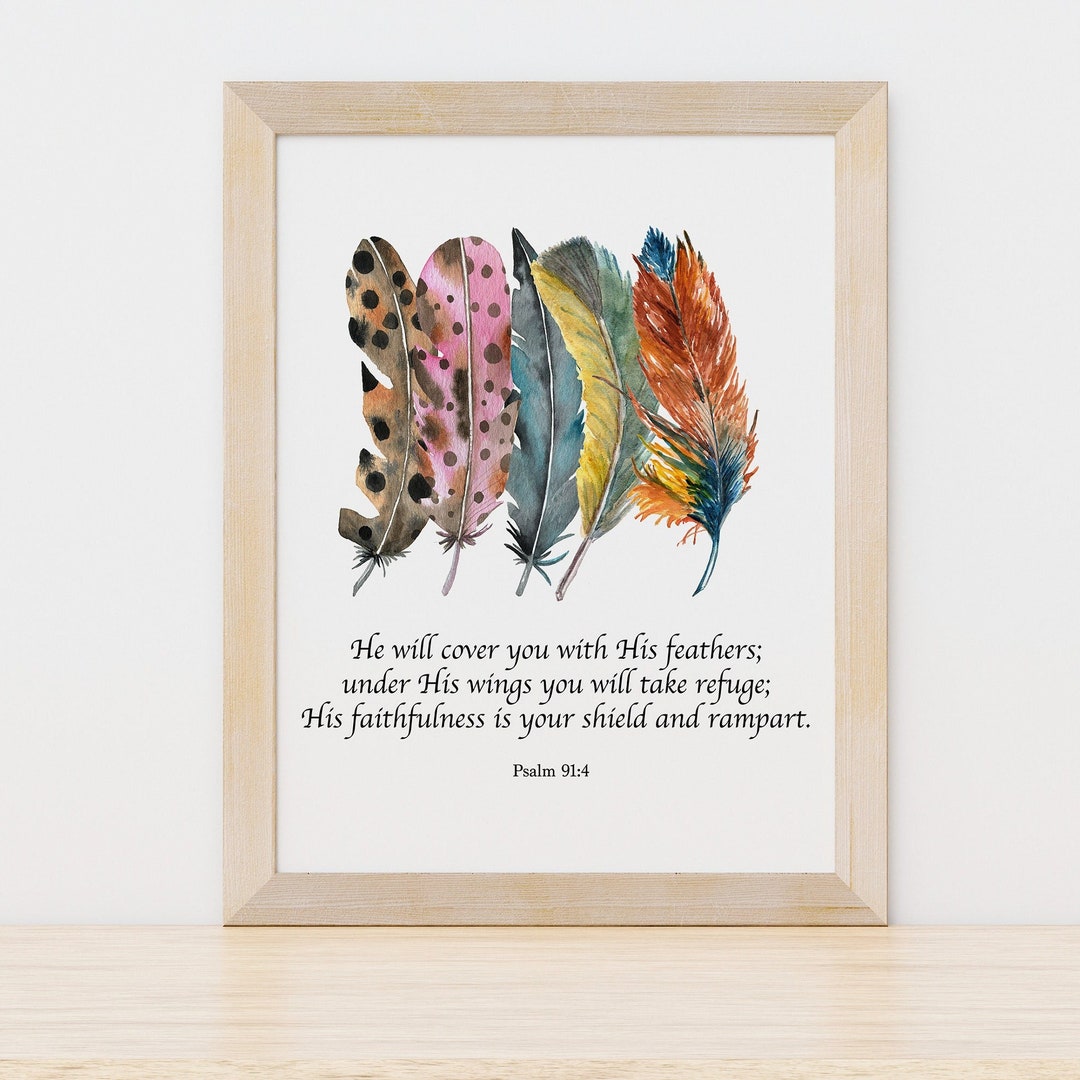 Psalm 91 Christian Painting | Feathers Printable Wall Art | Bible Verse ...