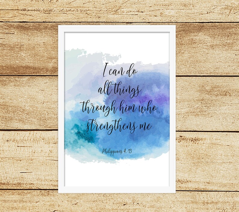 Philippians 4:13 | Calligraphy Bible Verses | Abstract Watercolor Print ...