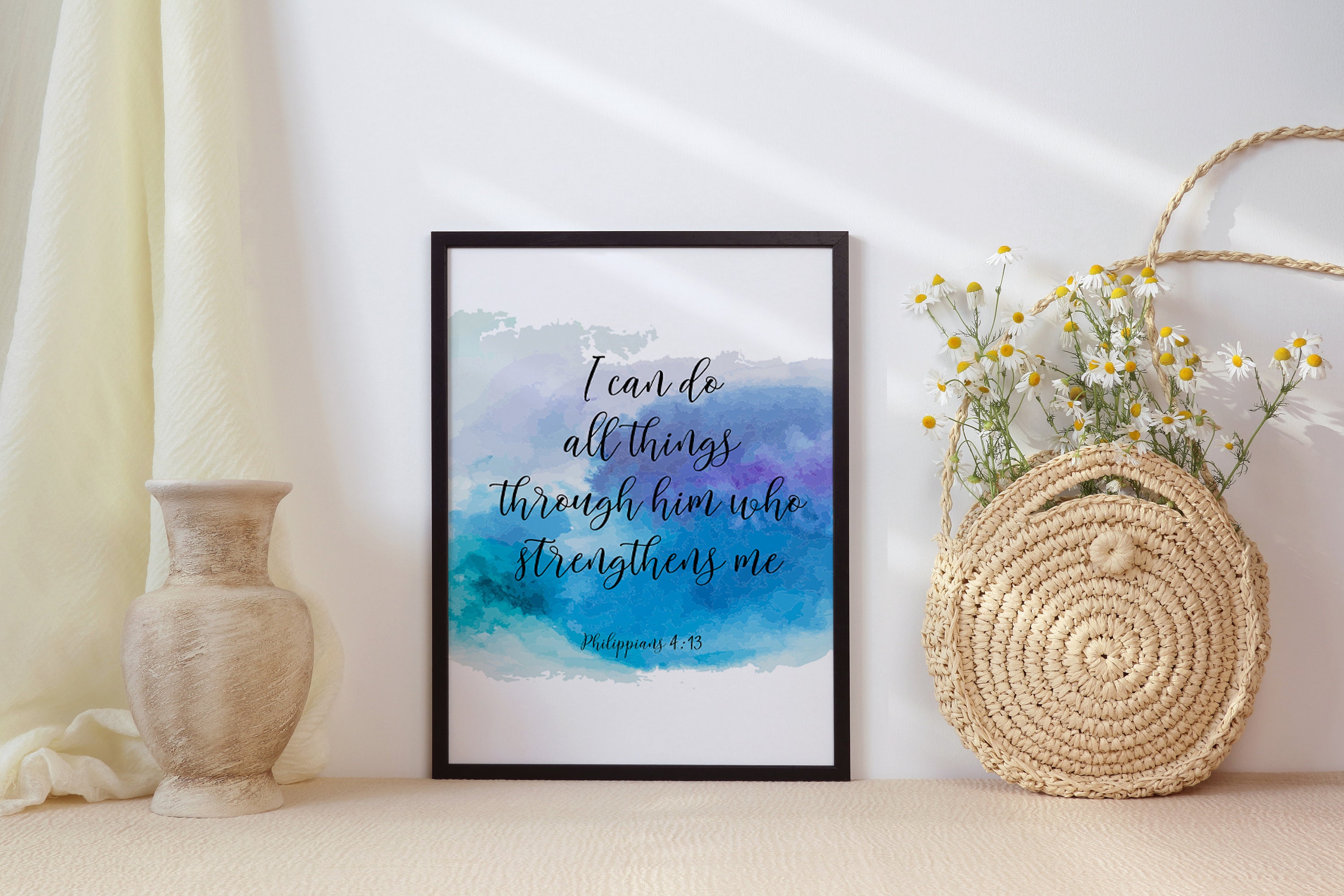 Philippians 4:13 | Calligraphy Bible Verses | Abstract Watercolor Print ...
