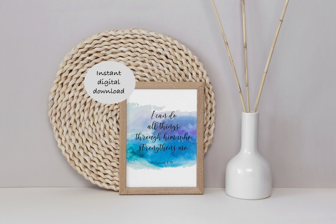 Philippians 4:13 | Calligraphy Bible Verses | Abstract Watercolor Print ...
