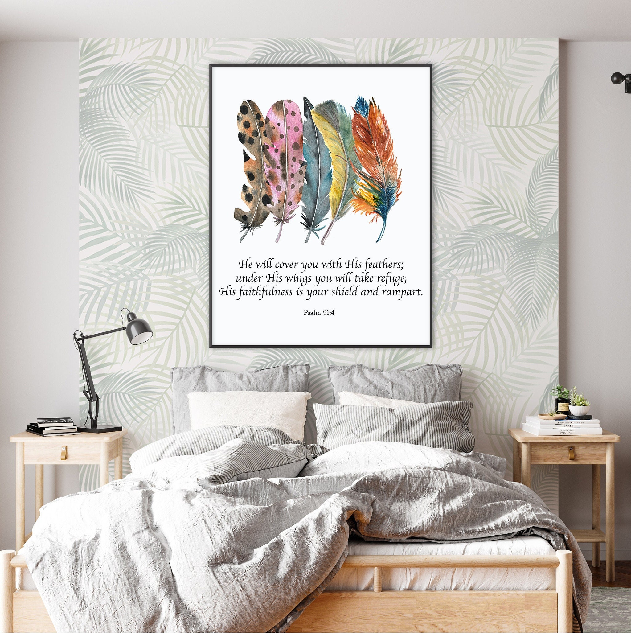 Psalm 91 Christian Painting | Feathers Printable Wall Art | Bible Verse ...