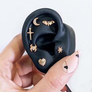 Sword Bat Spider Sun Moon Heart Piercing . Helix Tragus Lobe Snug Conch ...