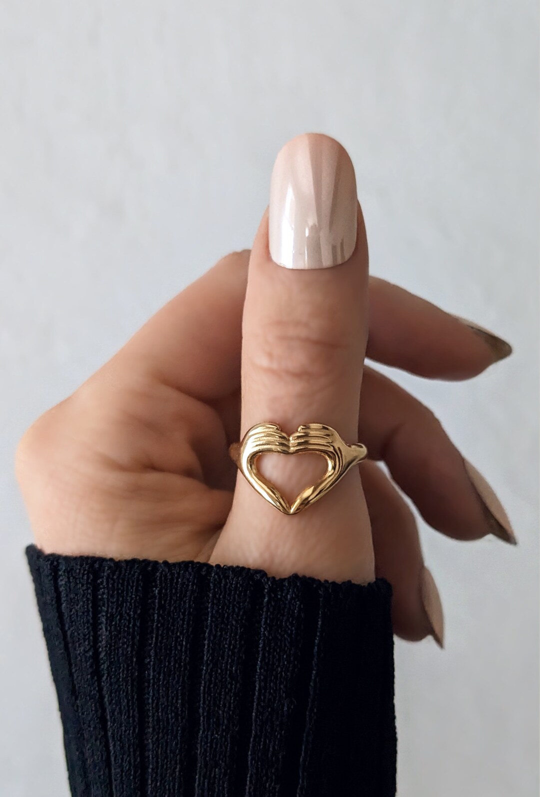 Love Ring . Heart With Hands Friendship Love Gold Stainless Steel Ring ...