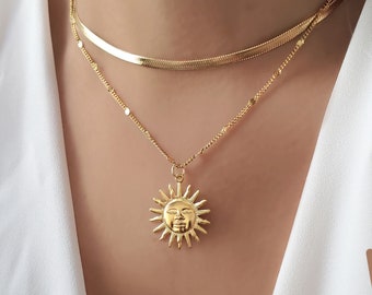 Gold Sun Face Necklace - Etsy