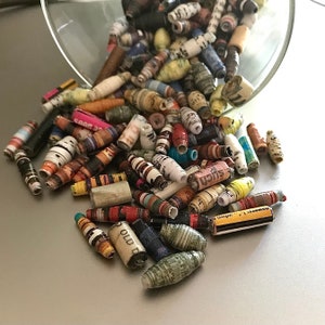 100 Assorted Paper Beads Made From Vintage Paper, Hand Rolled, Bulk ...