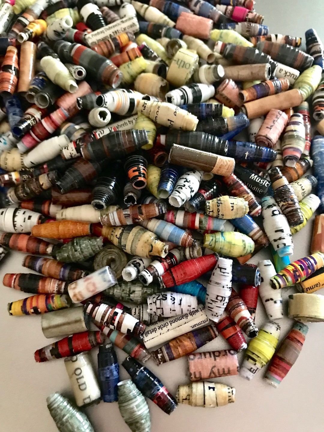 100 Assorted Paper Beads Made From Vintage Paper, Hand Rolled, Bulk ...