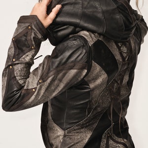 Women's Victory Leather Jacket- Versatile| Handmade| Hood| Removeable Sleeves| Faux Fur ...