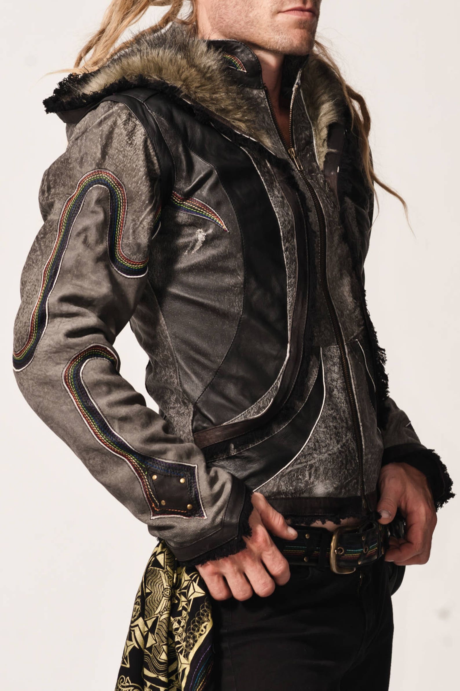Men's Rainbow Leather Serpent Vest Jacket- Versatile| Burning Man ...