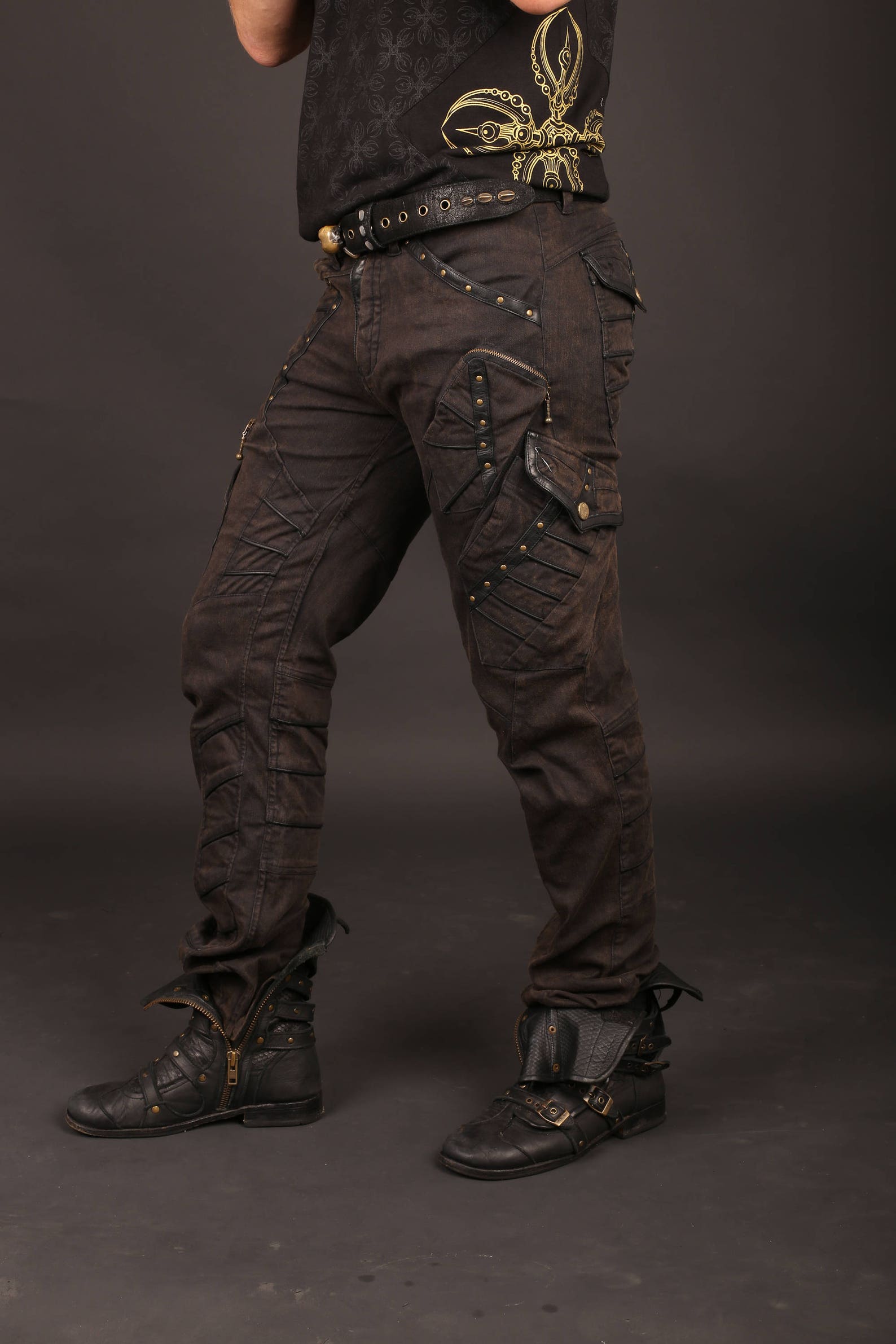 Men's Chisel organic stretch denim/leather pants Burner | Etsy