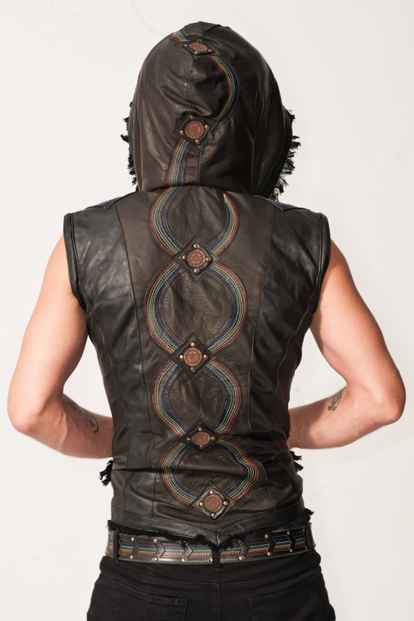 Men's Rainbow Leather Serpent Vest Jacket- Versatile| Burning Man ...