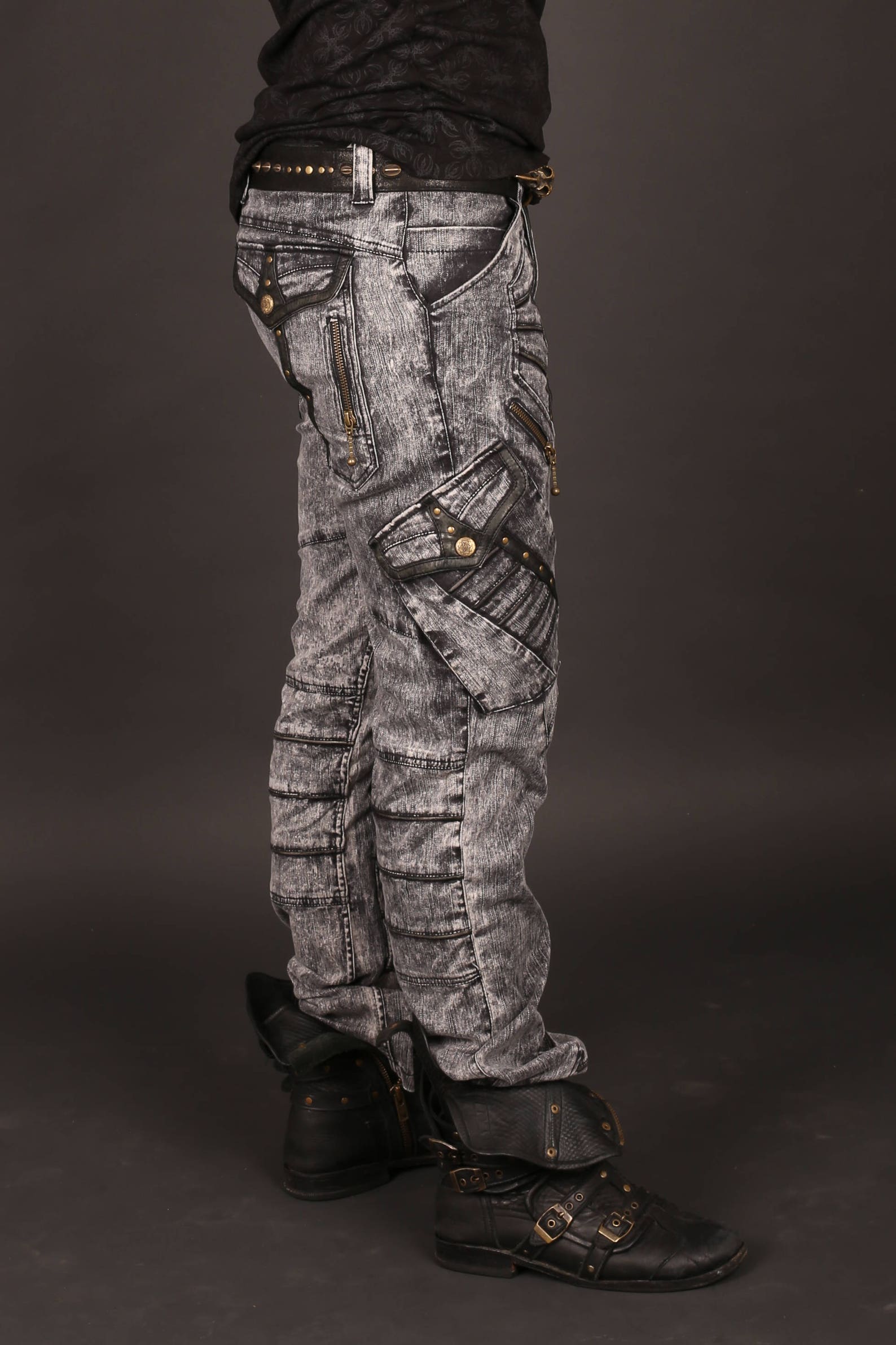 Men's Chisel organic stretch denim/leather pants Burner | Etsy