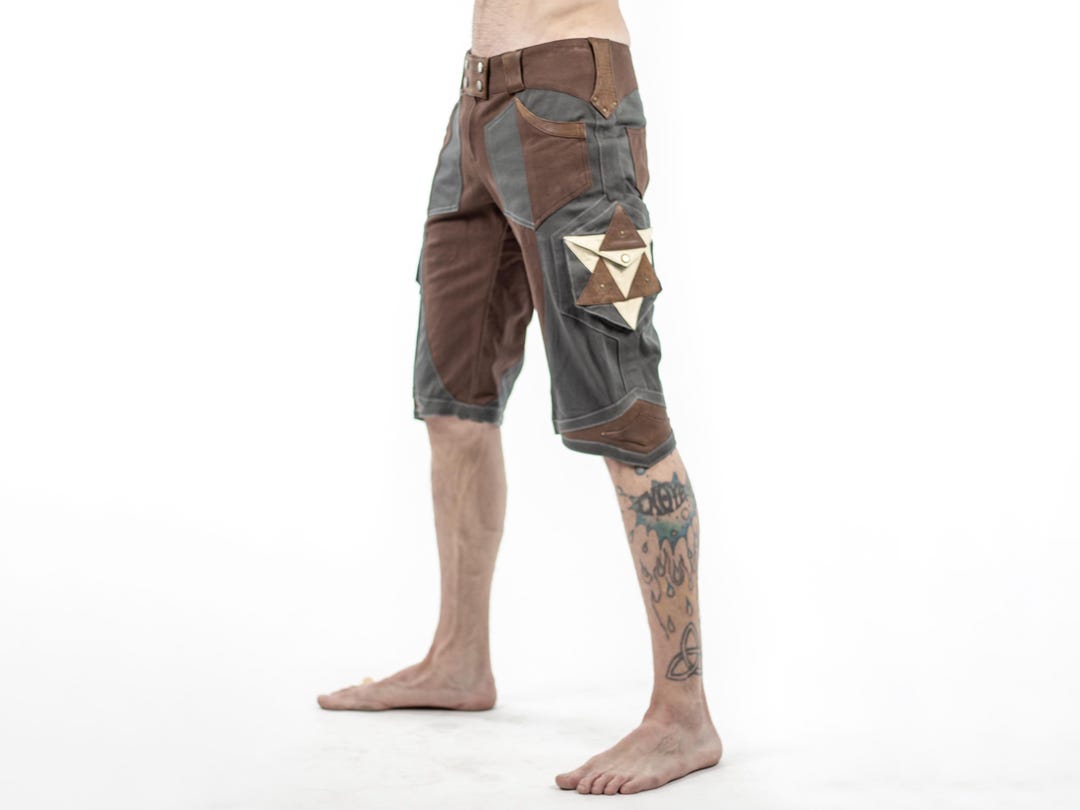 Hexa Men's Shorts Stretch Cotton Twill Slub Leather Appliqué Handmade ...