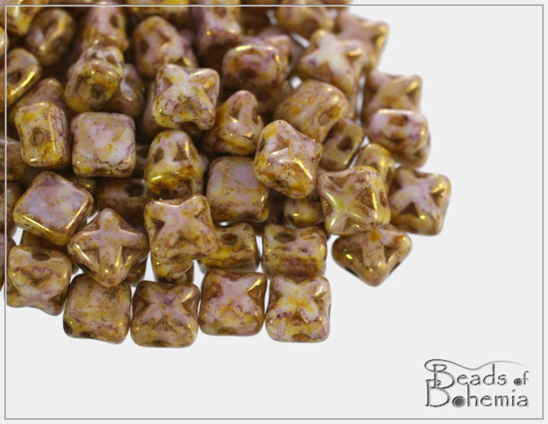 30 Pcs Chalk Brown/violet Senegal 2 Hole Czech Glass Silky Star Beads ...