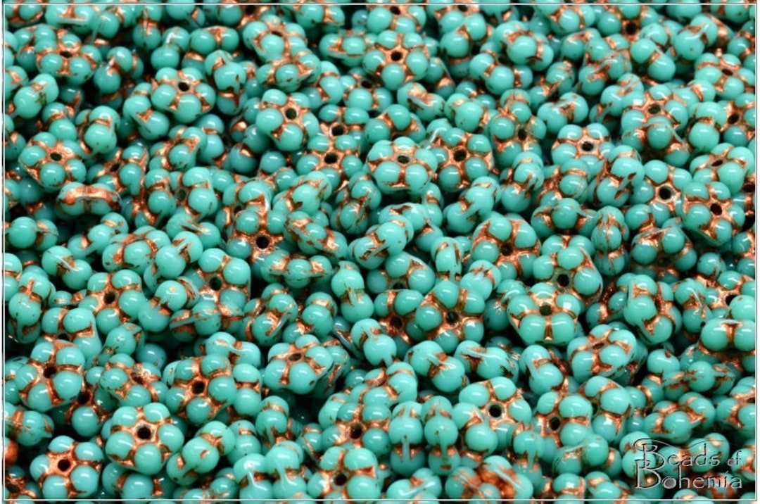 100 cuentas de flores nomeolvides checas lavadas de cobre verde ...