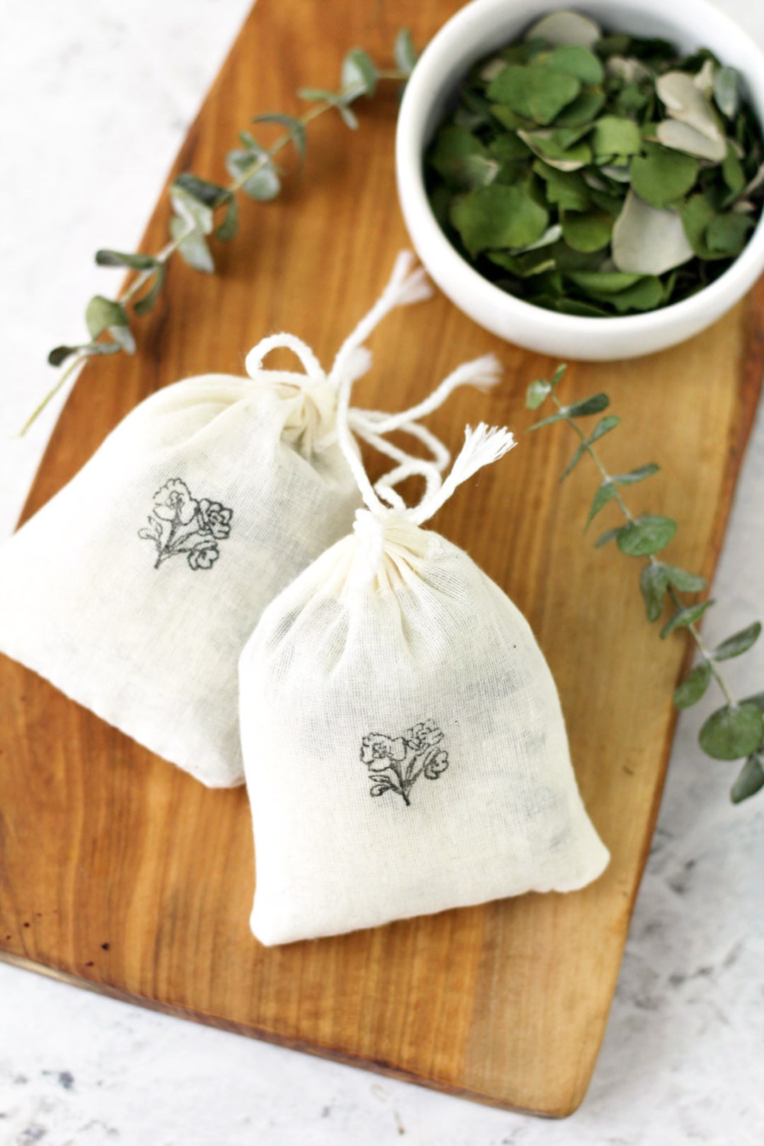 Dried Eucalyptus Herbal Fragrance Sachet - Floral Stamped Muslin Bag - Etsy
