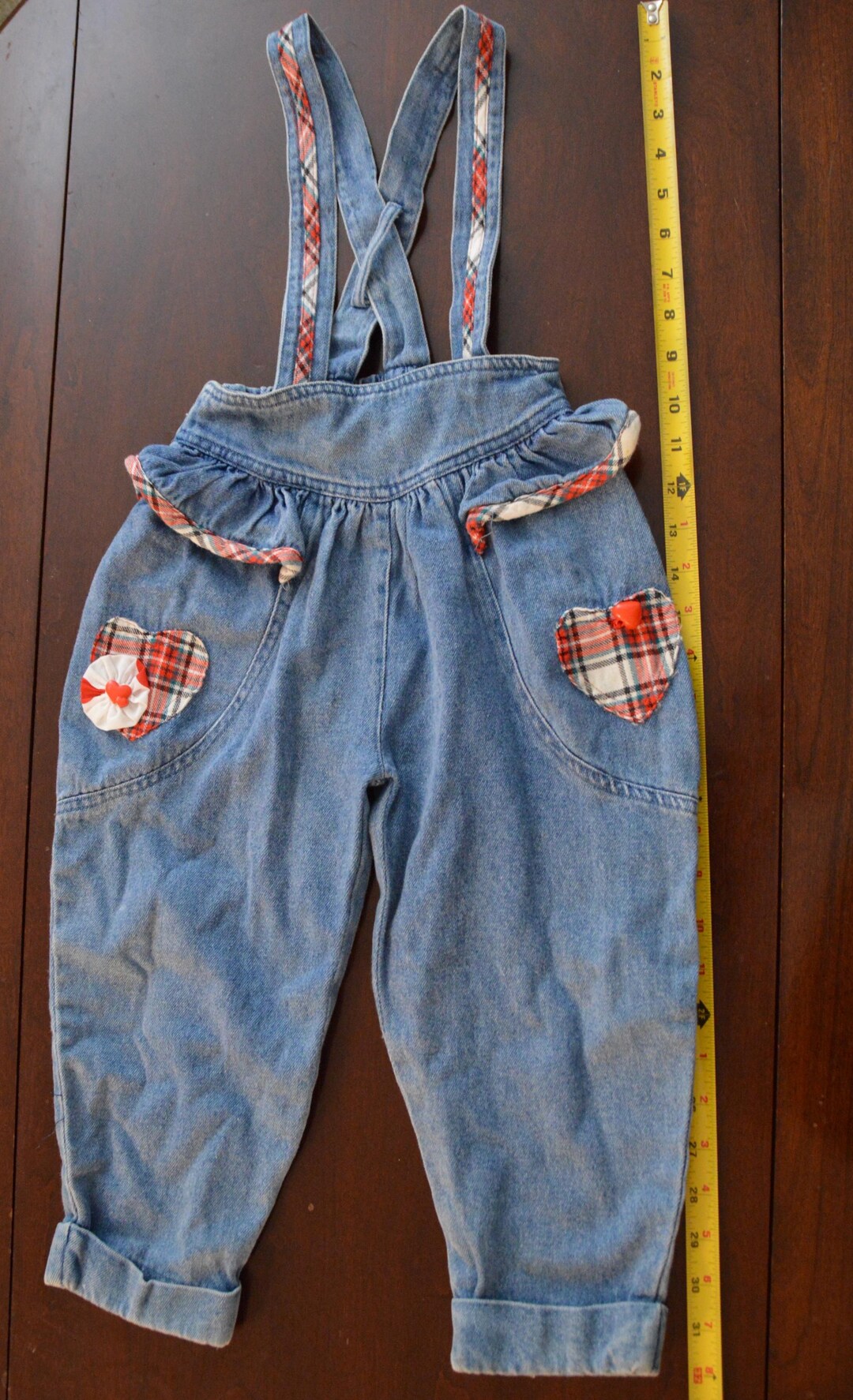 Vintage 1990’s Light Denim Overalls With Plaid Details Girls Size 4 - Etsy