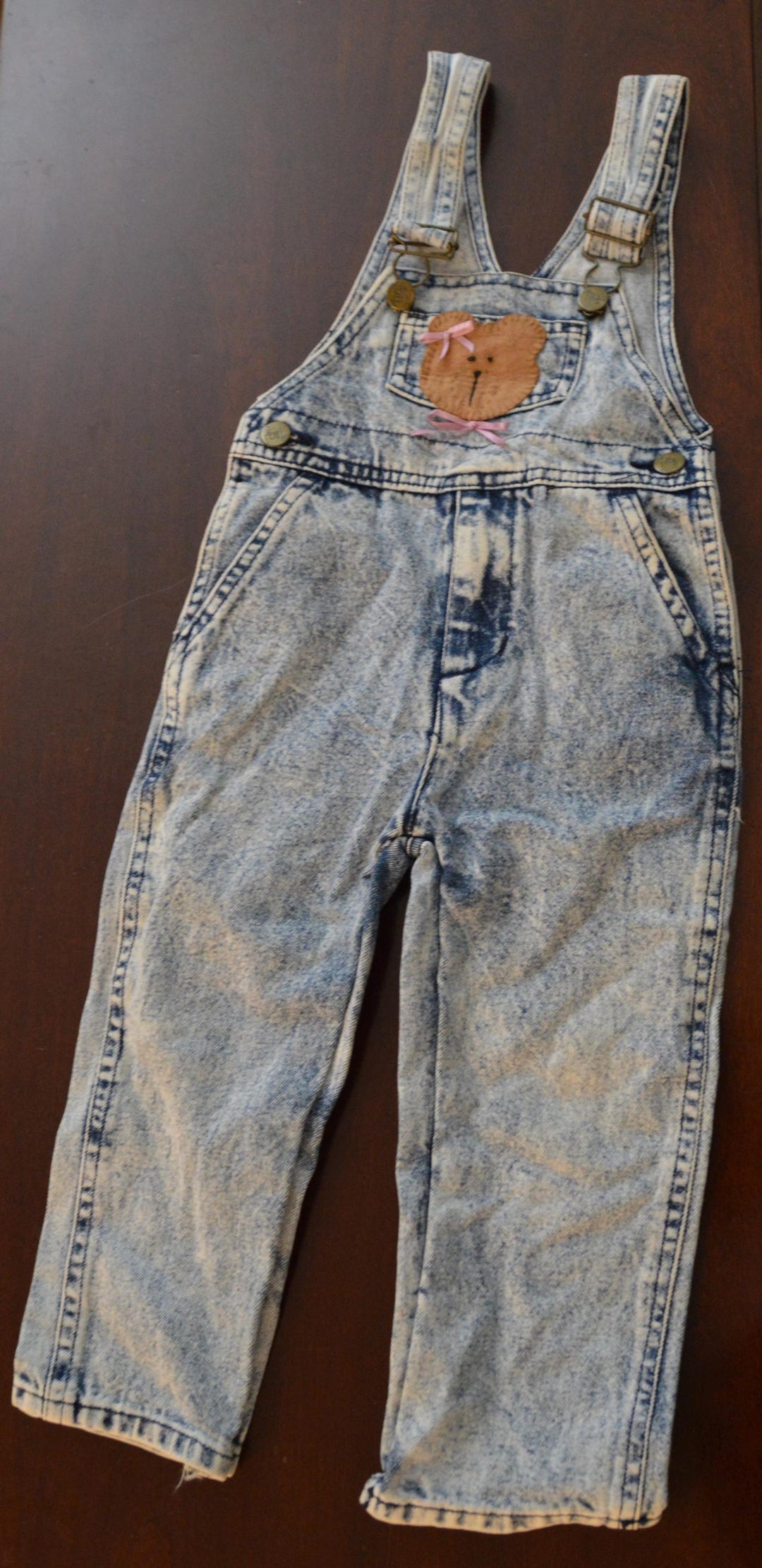 Vintage 1990s Acid Wash Overalls With Teddy Bear Patch on Chest Size 2T ...