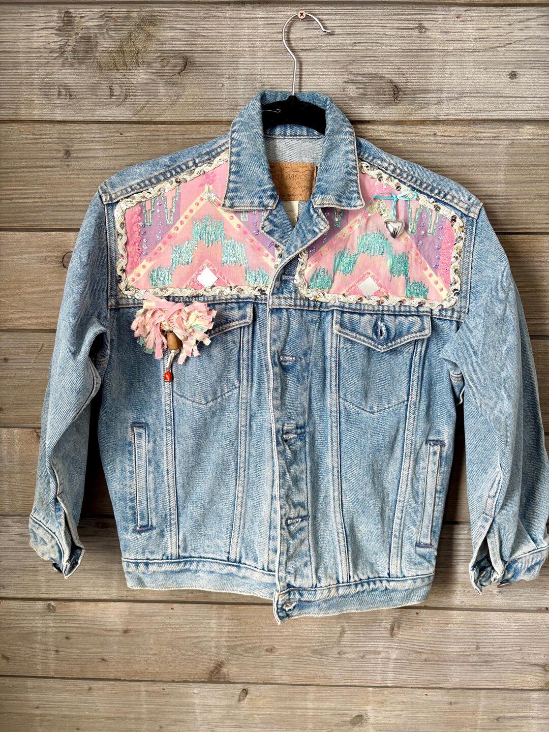 Vintage 1990’s Girls Denim Jacket With Embellishments Sz Large - Etsy