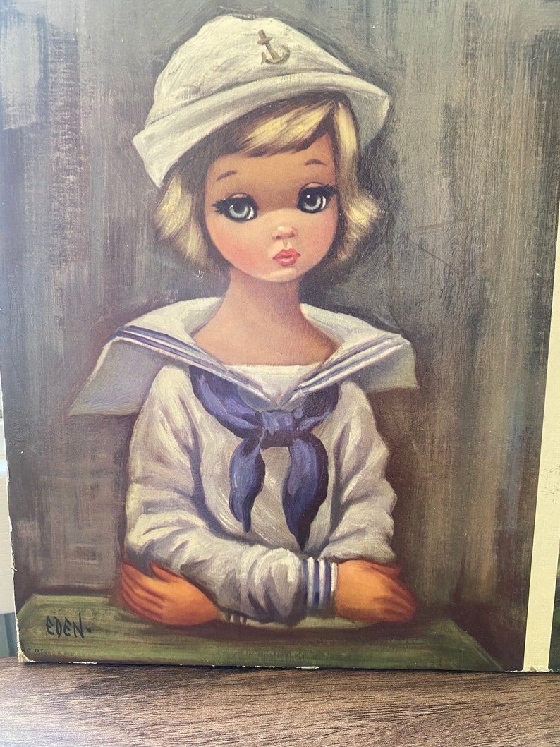 Vintage MCM Poster Prints on Fiberboard Big Eyes by Eden - Etsy
