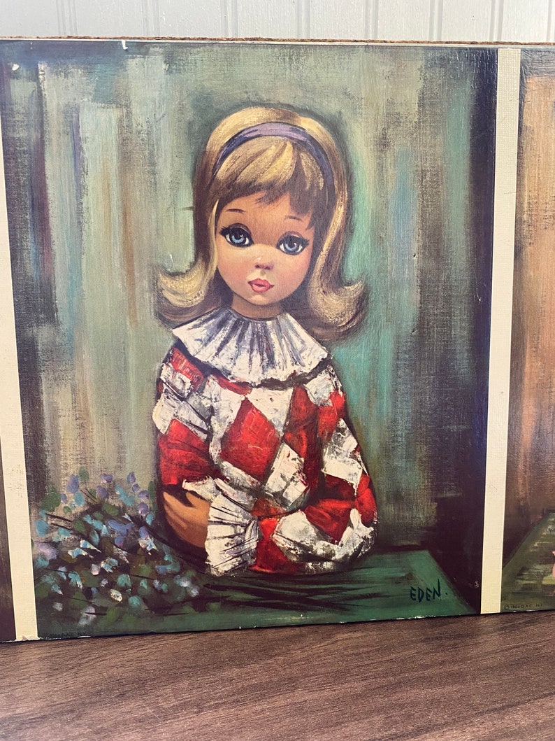 Vintage MCM Poster Prints on Fiberboard Big Eyes by Eden - Etsy