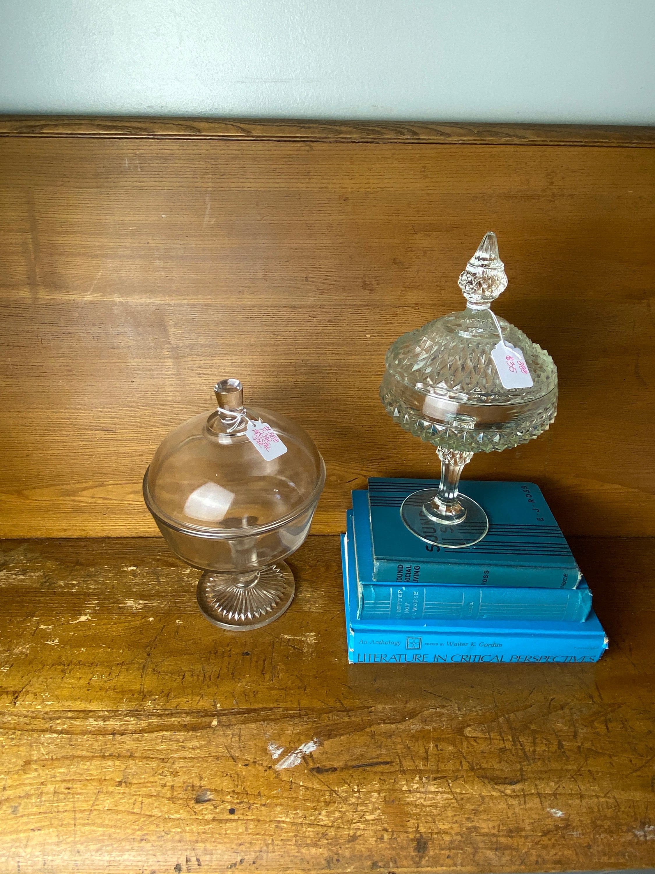 Vintage Indiana Glass Diamond Points Pedestal Compote or Candy Jar With ...