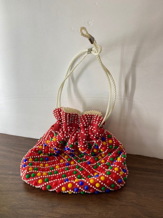 1960’s beaded drawstring cinch bag - Gem