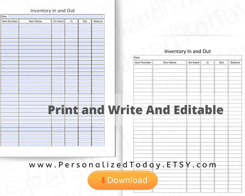 Printable Inventory In and Out Form PDF Digital Download US | Etsy