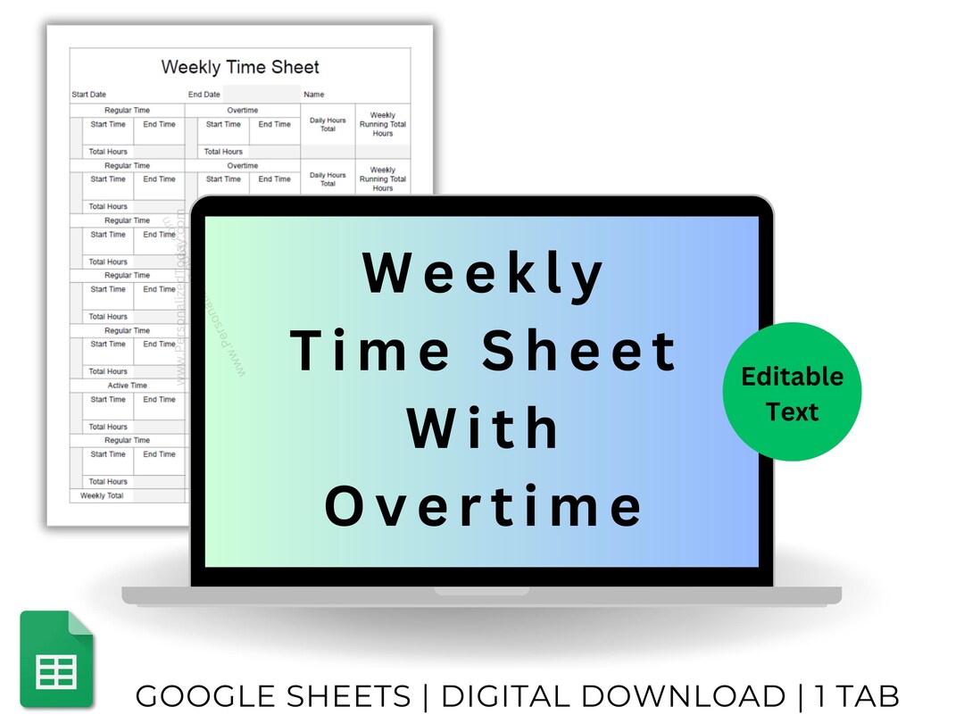 Google Sheets Weekly Time Sheet With Overtime - Daily and Weekly ...