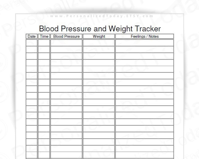 Blood Pressure And Weight Log Fillable And Print And Write PDF Etsy