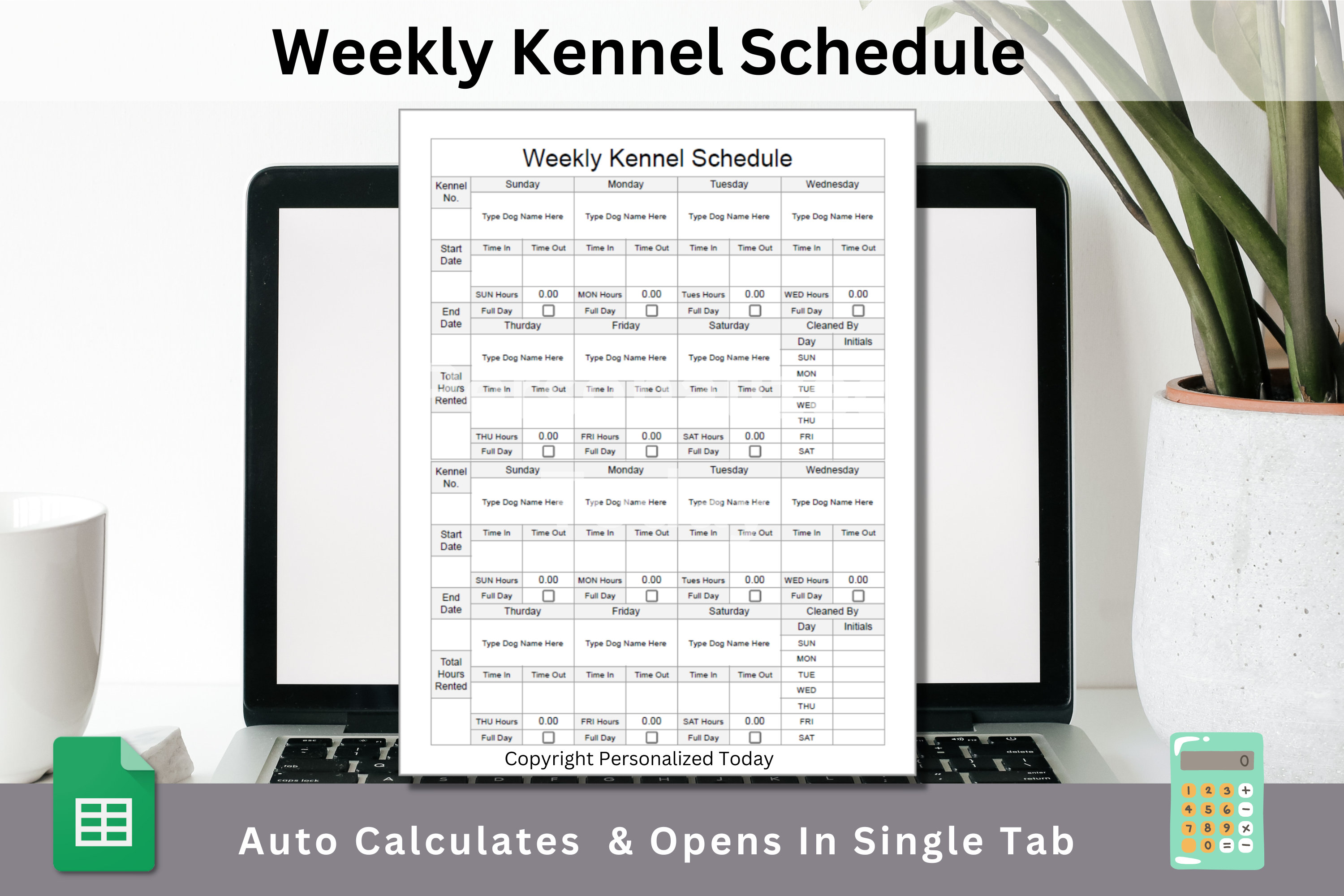 Weekly Dog Kennel Schedule Template Google Sheets Editable Spreadsheet ...