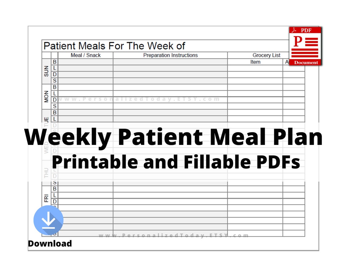 Printable Weekly Patient Meals Planner for Caregivers - Etsy