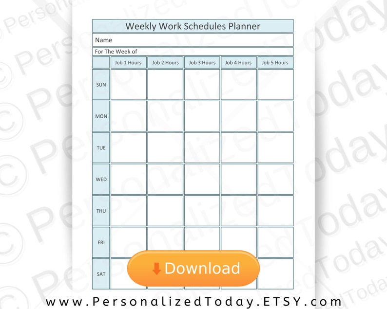 Multiple Jobs Work Schedule Employment Hours Tracker Print and - Etsy