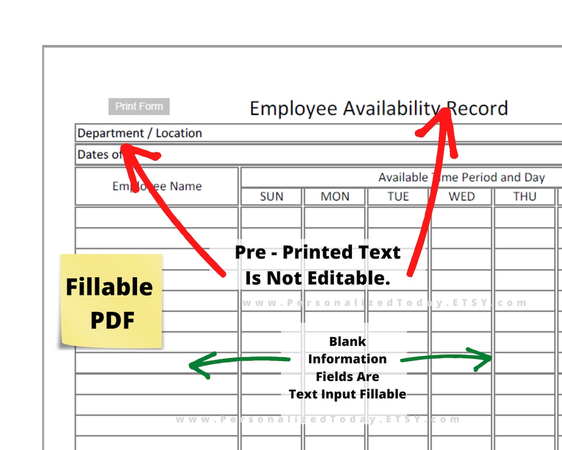 Employee Work Availability Tracker Fillable and Print and - Etsy