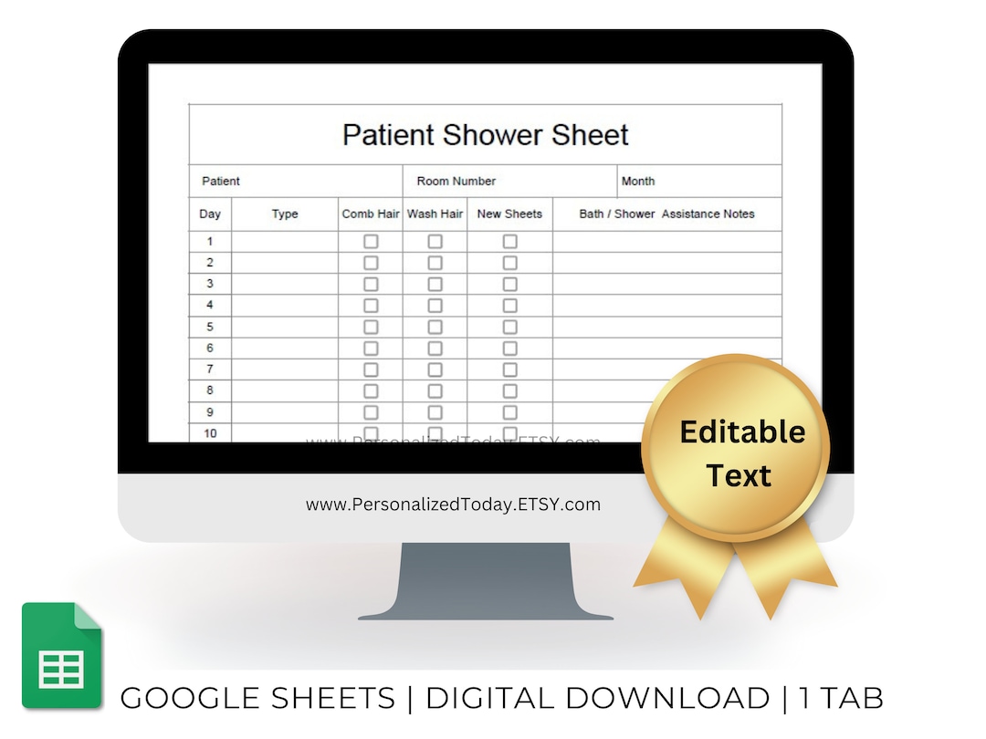 Google Sheets Monthly Patient Shower Sheet Text Fillable / Text ...