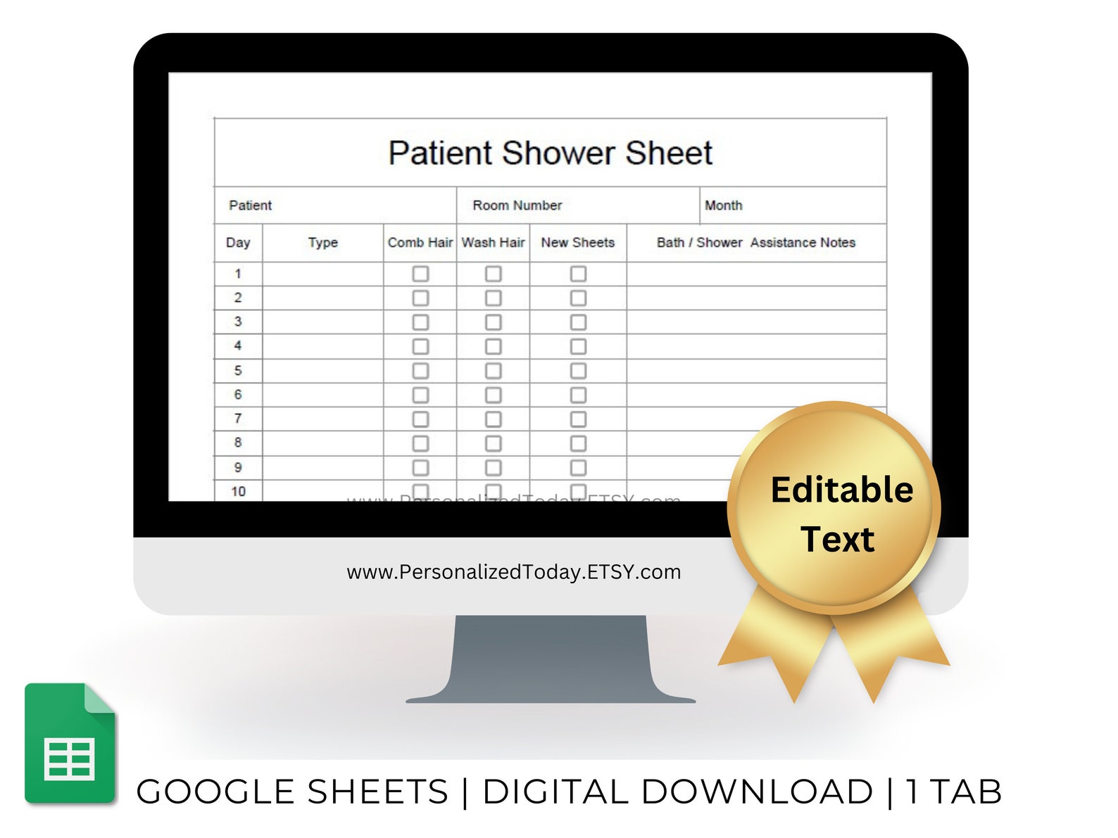 Google Sheets Monthly Patient Shower Sheet Text Fillable / Text ...