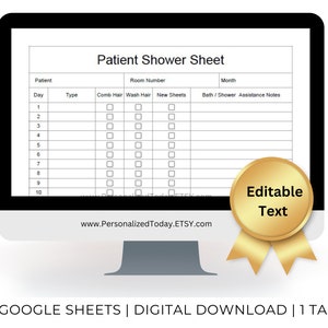 Google Sheets Monthly Patient Shower Sheet Text Fillable / Text ...