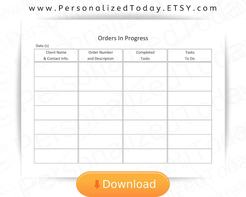 Printable Business Workflow Chart Orders in Progress Tracker - Etsy