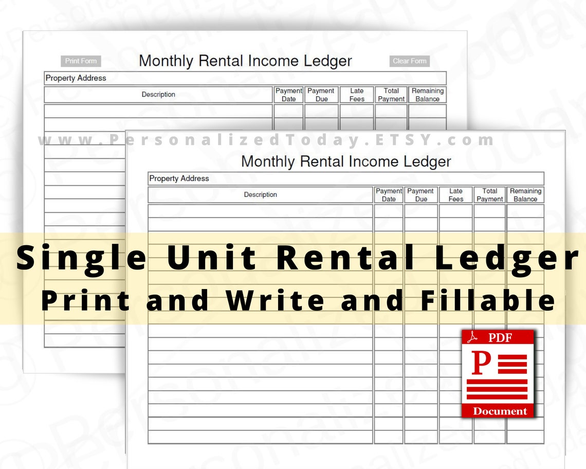 Single Unit Monthly Rental Income Ledger With Balance Tracker - Etsy