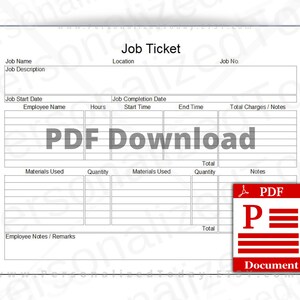 Job Ticket Work Order Form Fillable PDF US Letter Size Digital Download ...