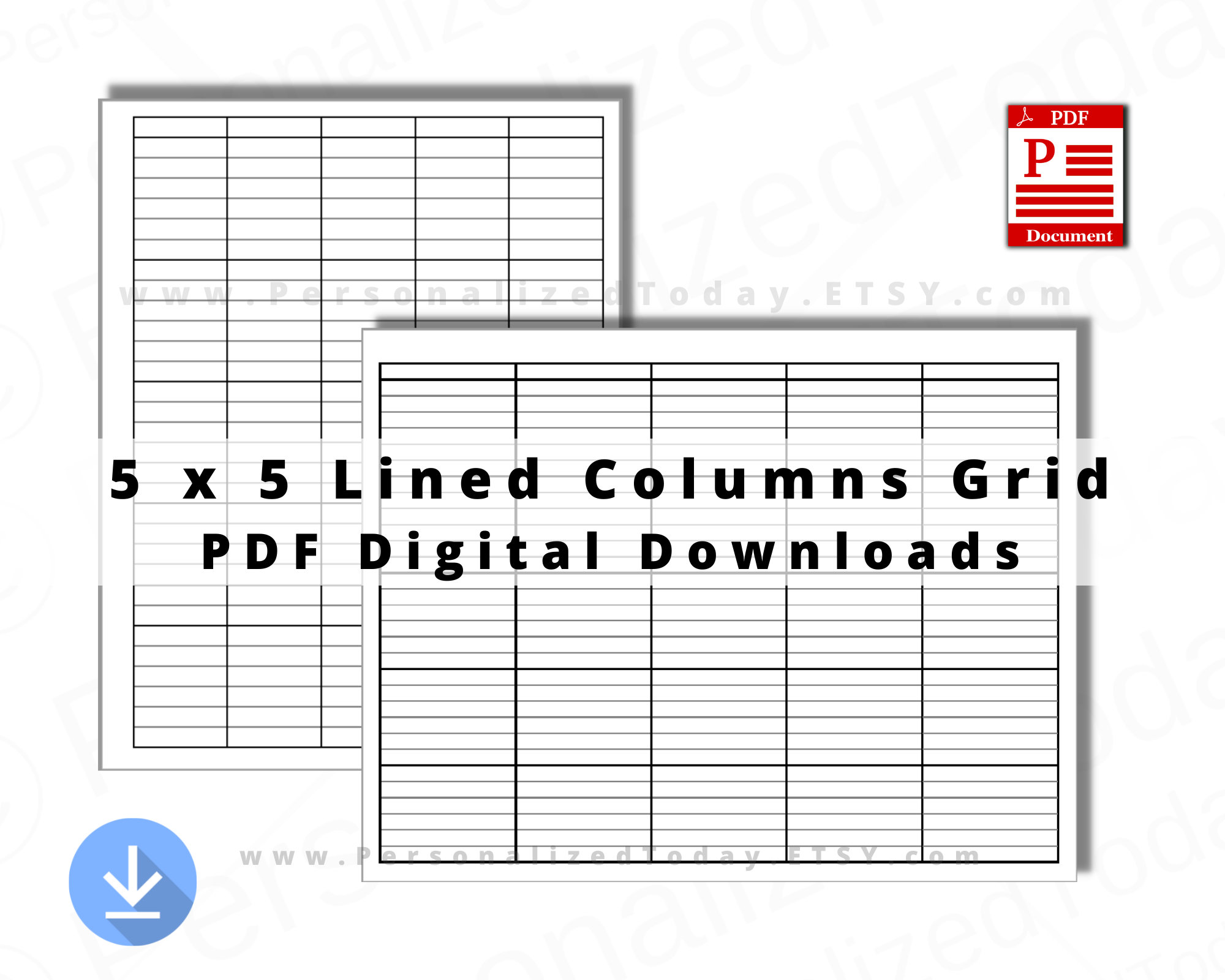 5 X 5 Column Charts With Header and Lines Printable and - Etsy