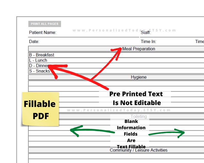 Printable Home Health Caregiver Notes PDF Digital Downloads Print and ...