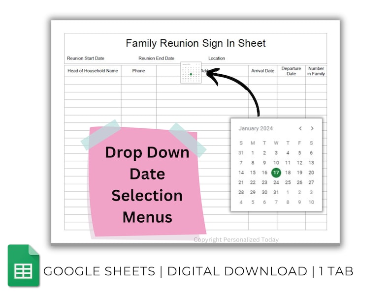 Family Reunion Sign in Sheet Family Get Together Guests Register ...