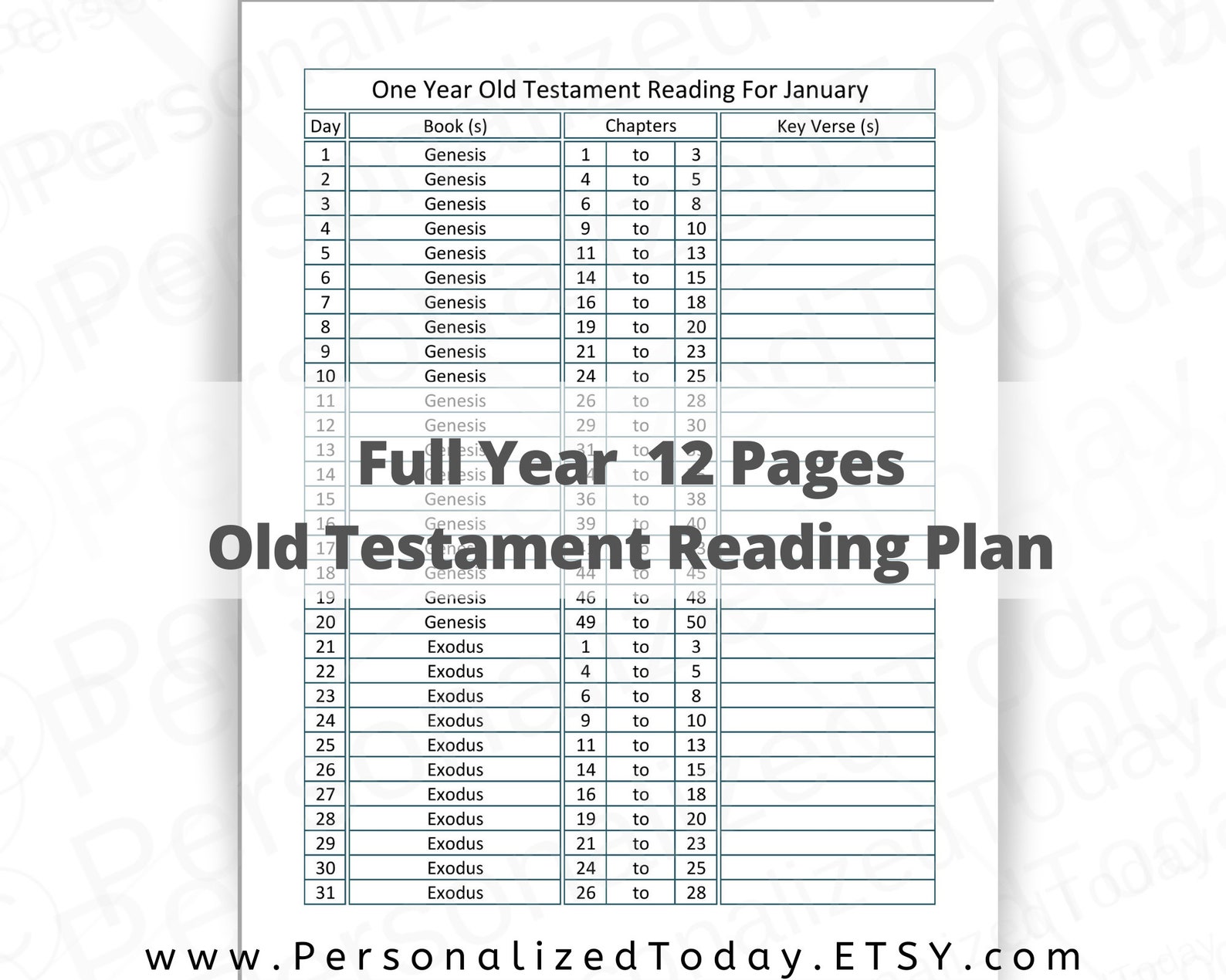 One Year Bible Reading Plan Printable Old Testament In Order Etsy