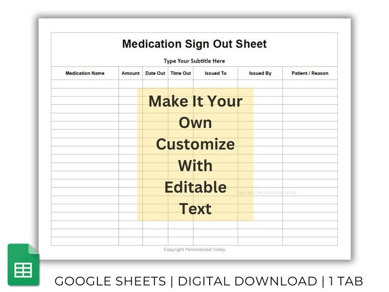 Medication Sign Out Sheet Medicine Inventory Checkout Form Tracking ...